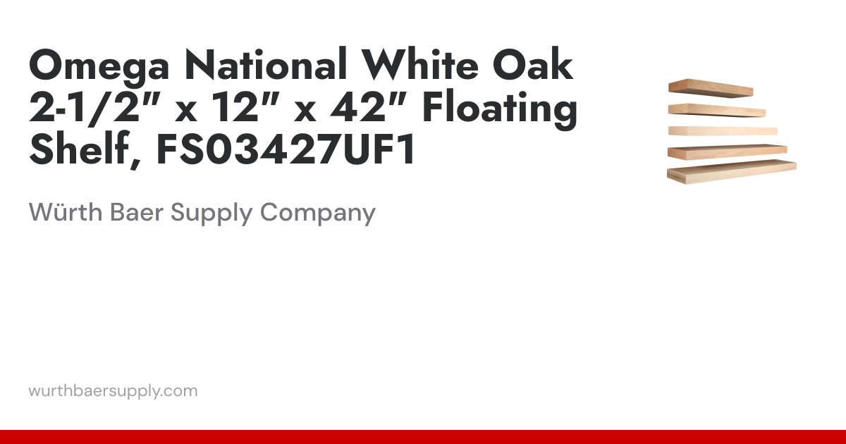 Omega National White Oak 2-1/2" x 12" x 42" Floating Shelf, FS03427UF1 ...