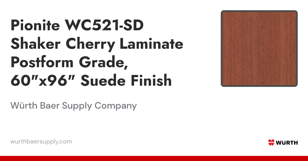 Pionite Laminate WC521-SD Shaker Cherry, Horizontal Postforming Grade ...
