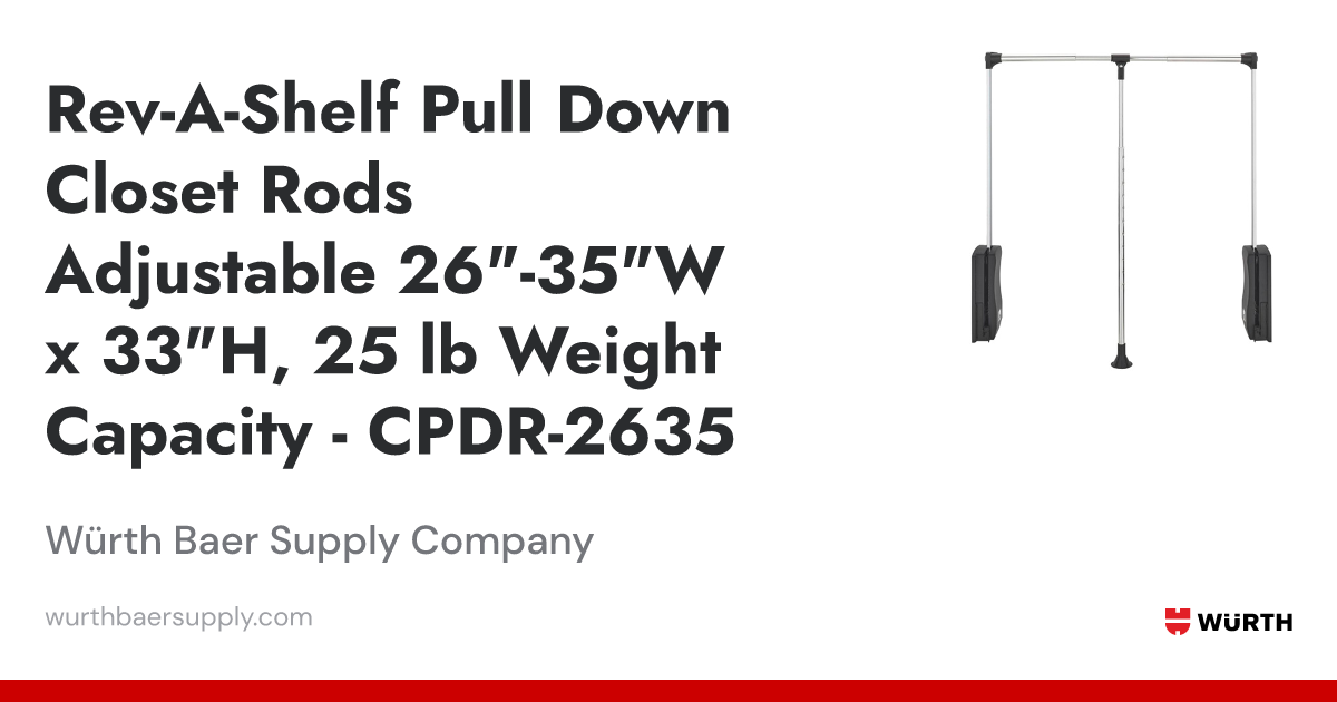 Rev-A-Shelf Pull Down Closet Rods Adjustable 26"-35"W x 33"H, 25 lb ...