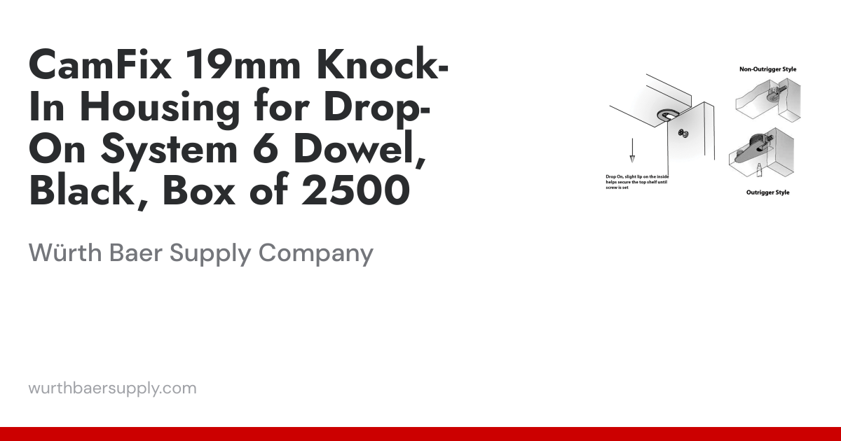 CamFix 19mm Knock-In Housing for Drop-On System 6 Dowel, Black, Box of ...
