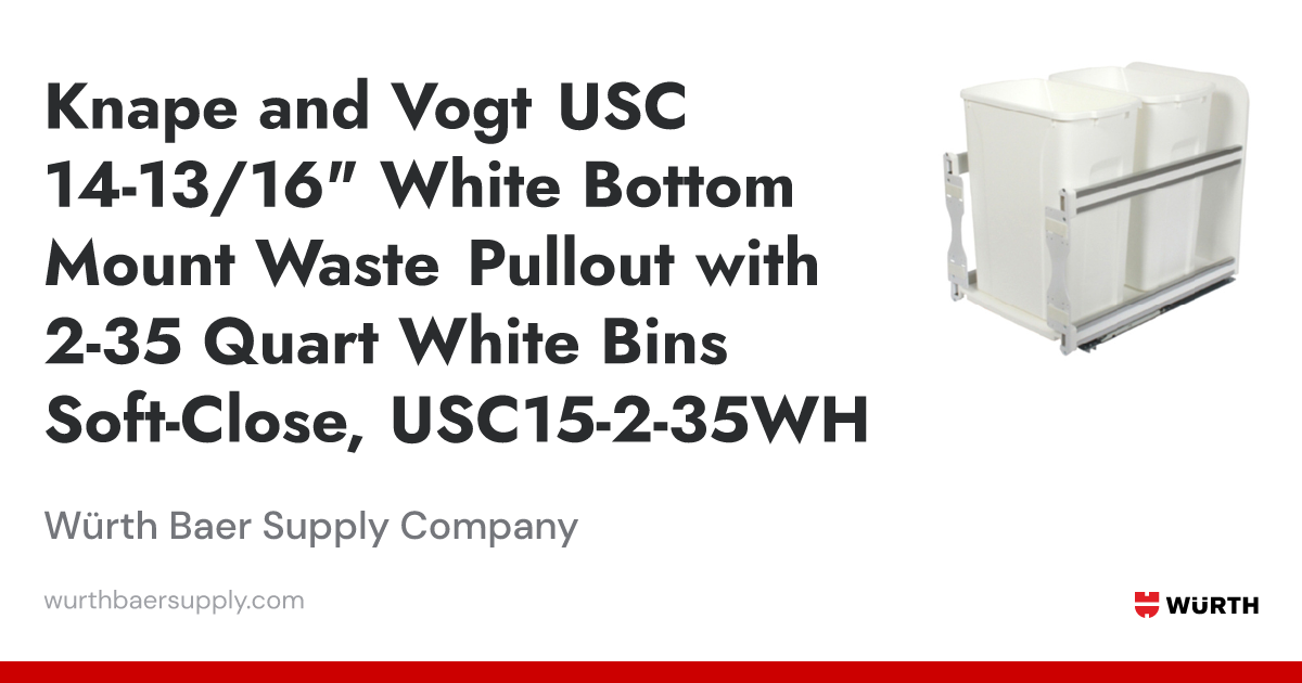 Knape and Vogt USC 14-13/16" White Bottom Mount Waste Pullout with 2-35 ...