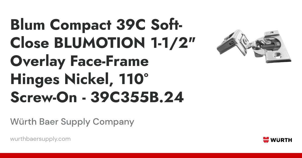 Blum Compact 39C Soft-Close BLUMOTION 1-1/2" Overlay Face-Frame Hinges Nickel, 110° Screw-On ...