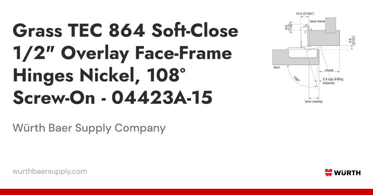 Grass TEC 864 Soft-Close 1/2" Overlay Face-Frame Hinges Nickel, 108 ...