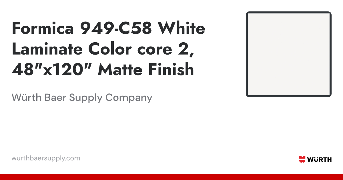 Formica 949-C58 White Laminate Color core 2, 48"x120" Matte Finish ...