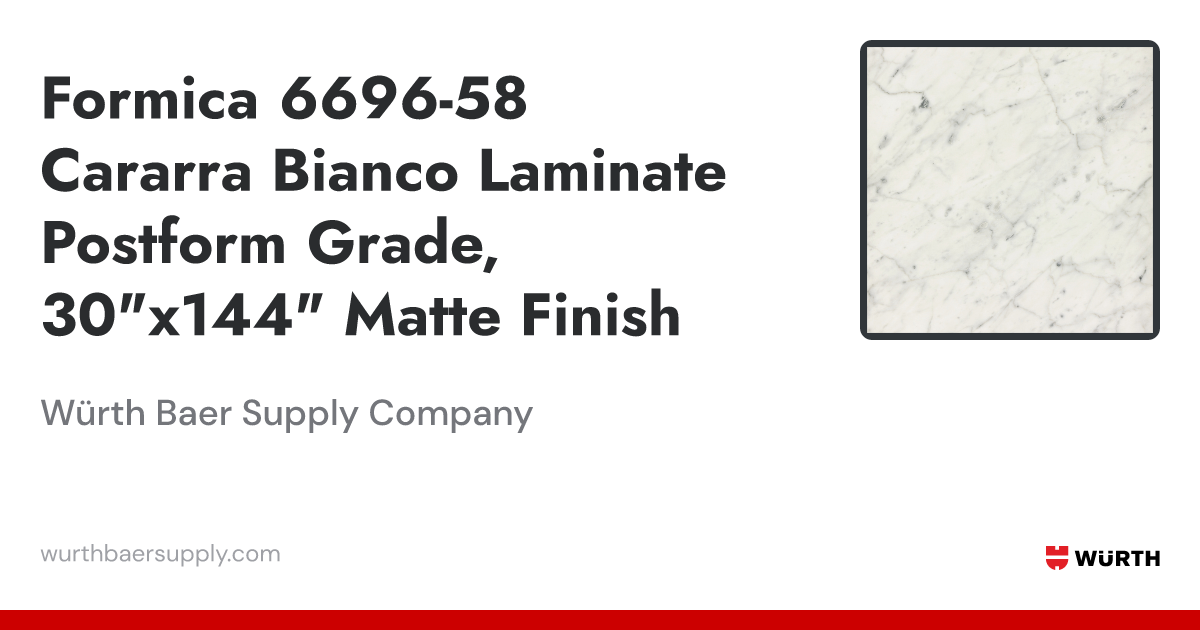 Formica 6696-58 Cararra Bianco Laminate Postform Grade, 30"x144" Matte ...