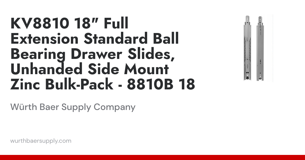 KV8810 18" Full Extension Standard Ball Bearing Drawer Slides, Unhanded ...