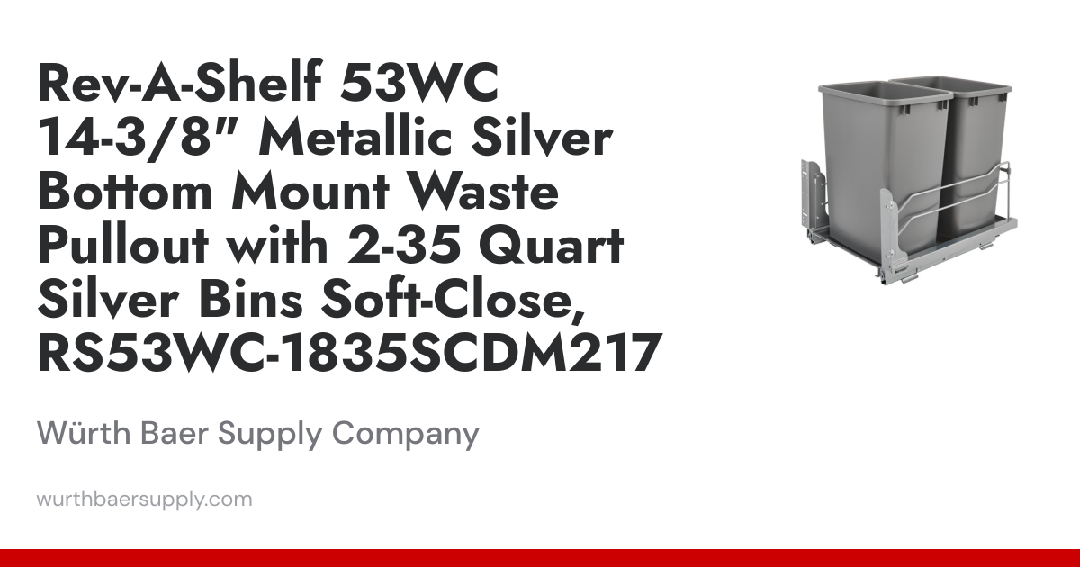 Rev-A-Shelf 53WC 14-3/8" Metallic Silver Bottom Mount Waste Pullout ...