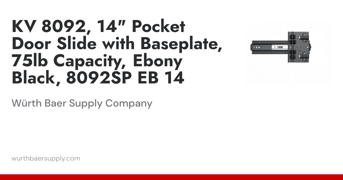 KV 8092, 14" Pocket Door Slide with Baseplate, 75lb Capacity, Ebony ...