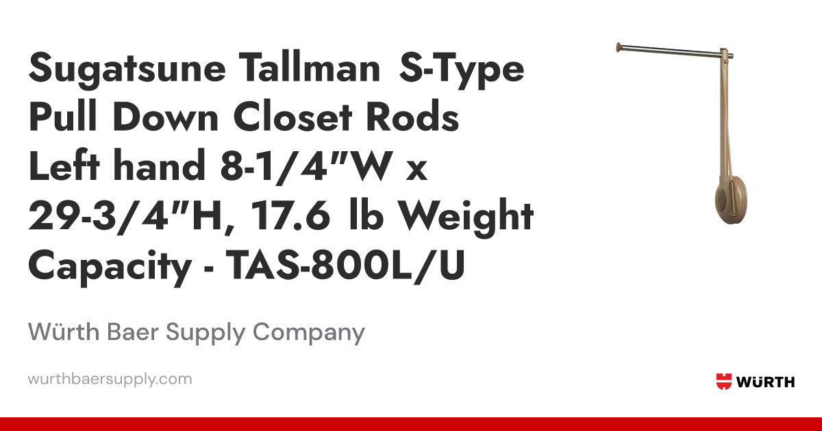 Sugatsune Tallman S-Type Pull Down Closet Rods Left hand 8-1/4"W x 29-3 ...