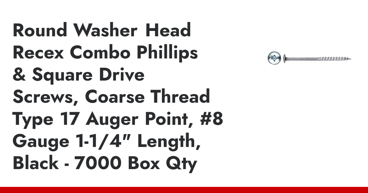 Round Washer Head Recex Combo Phillips & Square Drive Screws, Coarse ...