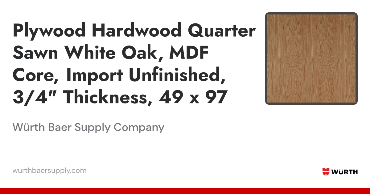 Plywood Hardwood Quarter Sawn White Oak, MDF Core, Import Unfinished, 3 ...