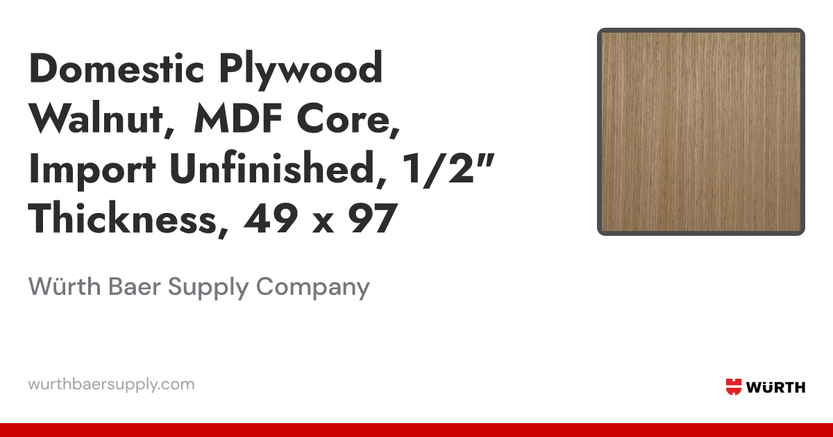 Domestic Plywood Walnut, MDF Core, Import Unfinished, 1/2" Thickness ...