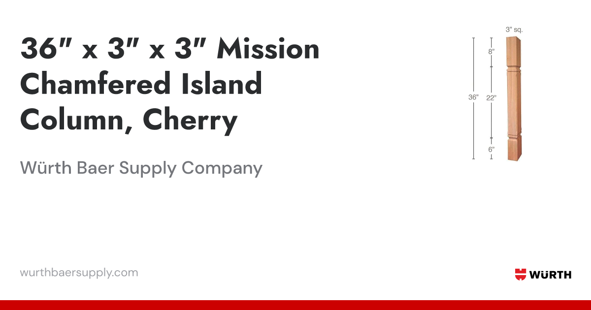 36" x 3" x 3" Mission Chamfered Island Column, Cherry | Würth Baer ...