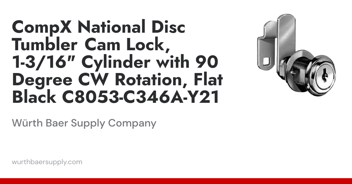 CompX National Disc Tumbler Cam Lock, 1-3/16" Cylinder with 90 Degree ...