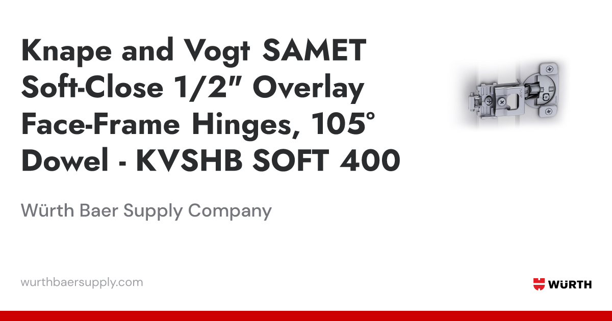 Knape and Vogt SAMET Soft-Close 1/2" Overlay Face-Frame Hinges, 105 ...