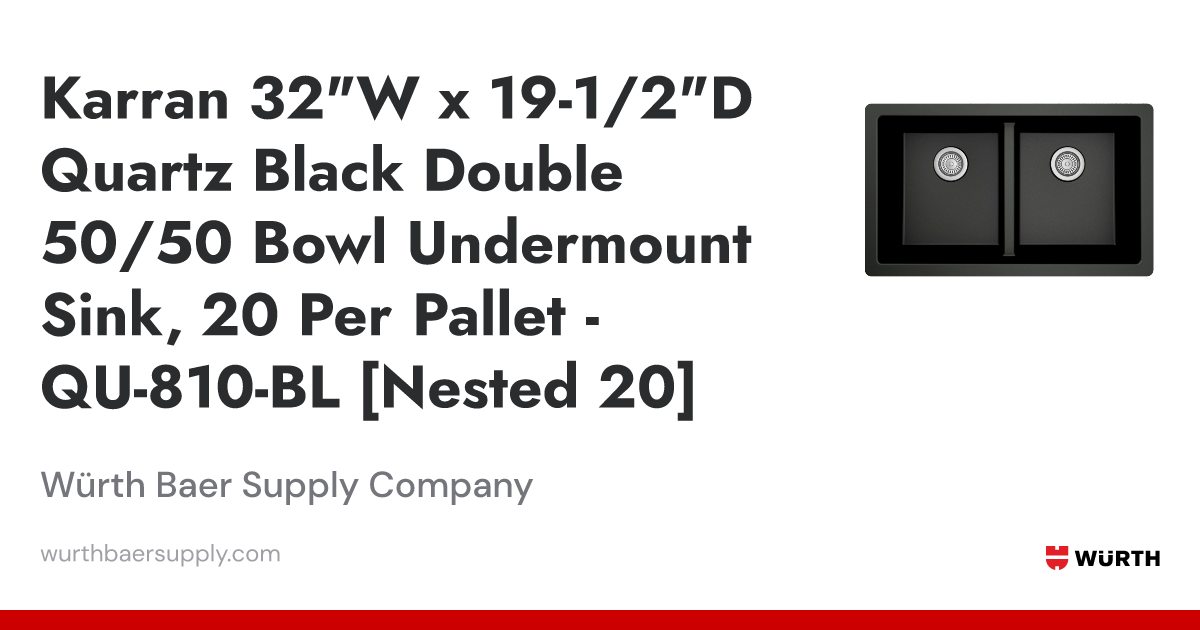 Karran 32"W x 19-1/2"D Quartz Black Double 50/50 Bowl Undermount Sink ...