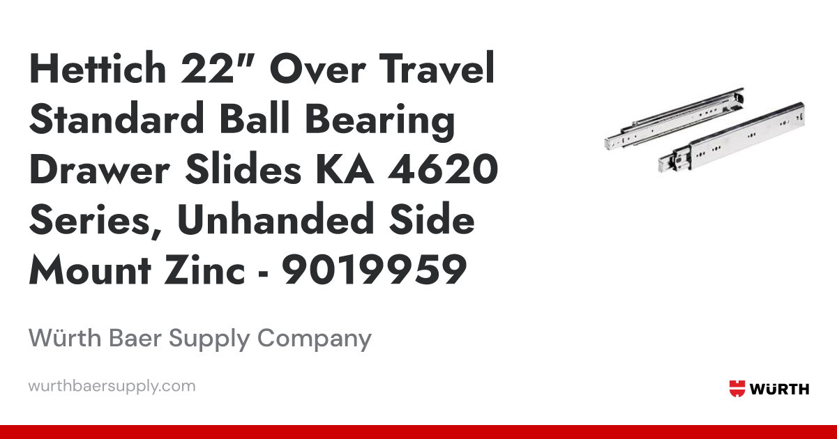Hettich 22" Over Travel Standard Ball Bearing Drawer Slides KA 4620 ...
