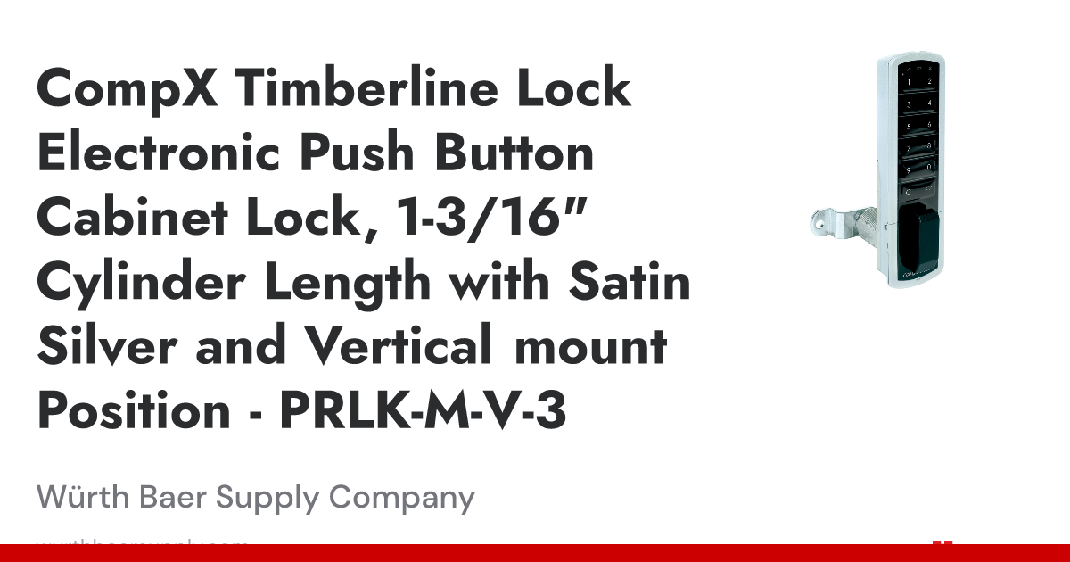 CompX Timberline Lock Electronic Push Button Cabinet Lock, 1-3/16" Cylinder Length with Satin ...