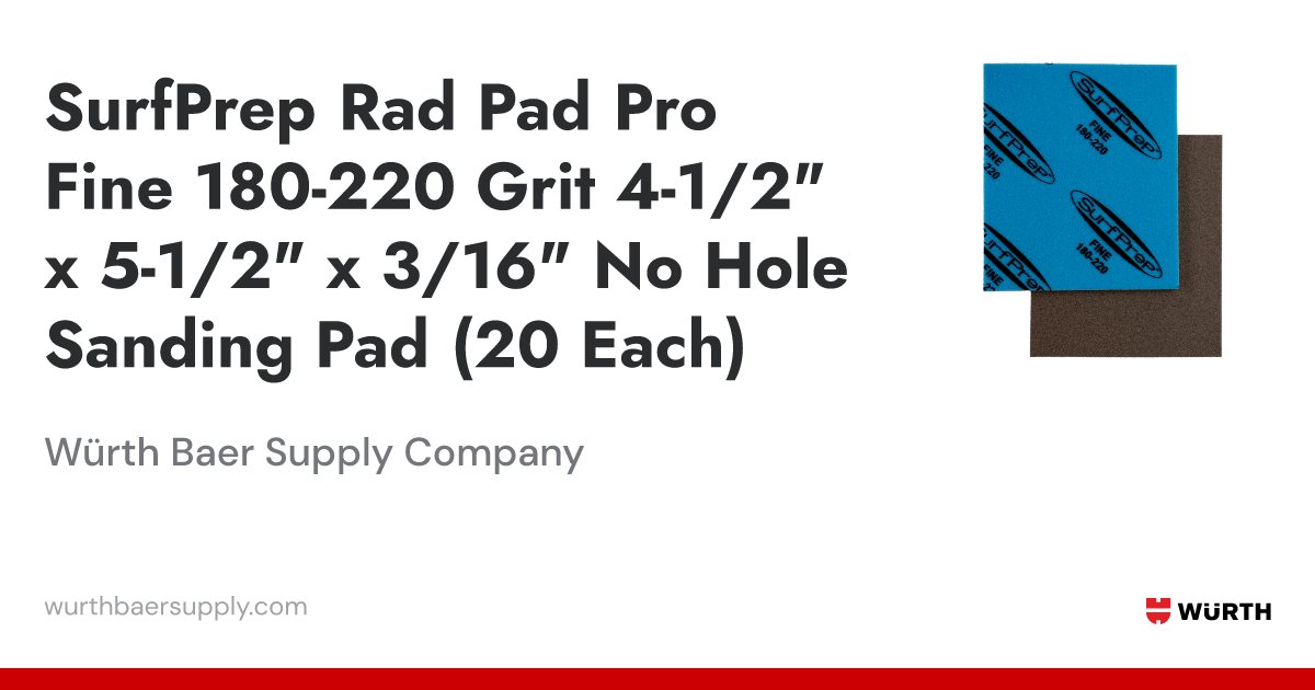 SurfPrep Rad Pad Pro Fine 180-220 Grit 4-1/2" x 5-1/2" x 3/16" No Hole ...