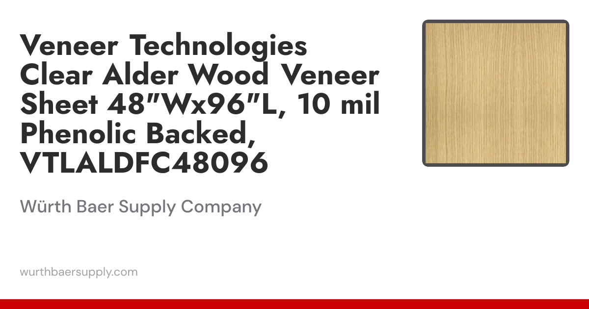 Veneer Technologies Clear Alder Wood Veneer Sheet 48"Wx96"L, 10 mil ...