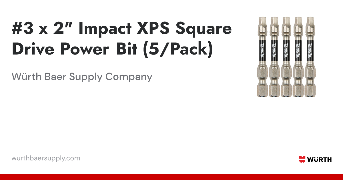 #3 x 2" Impact XPS Square Drive Power Bit (5/Pack) | Würth Baer Supply ...
