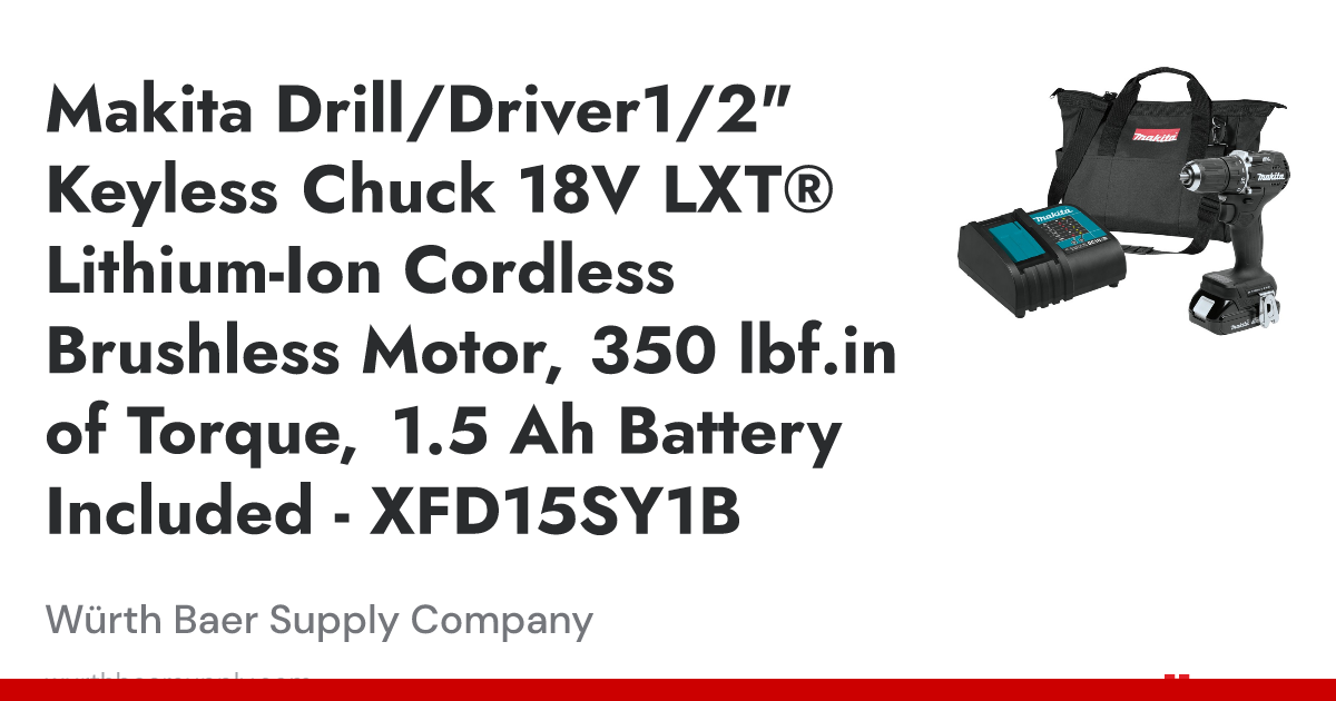 Makita Drill/Driver1/2" Keyless Chuck 18V LXT® Lithium-Ion Cordless ...