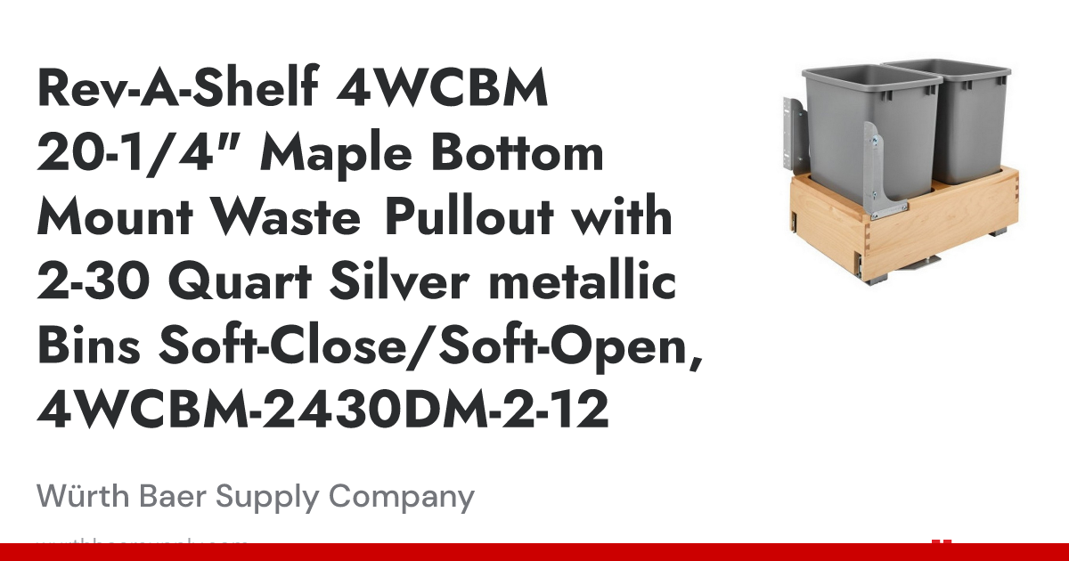 Rev-A-Shelf 4WCBM 20-1/4" Maple Bottom Mount Waste Pullout with 2-30 ...