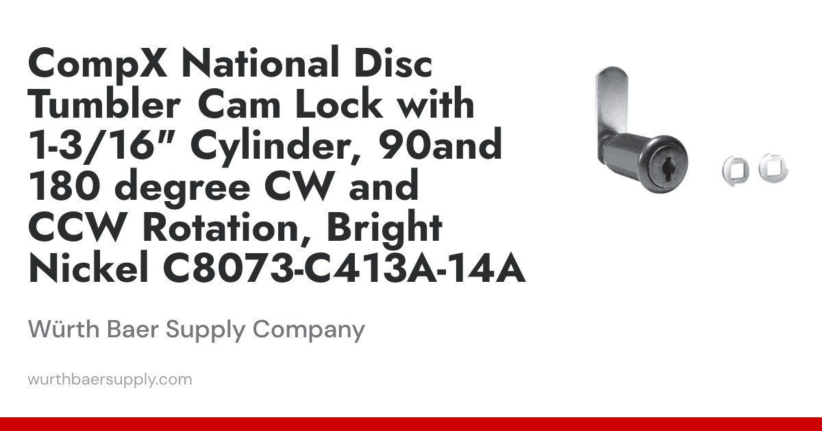 CompX National Disc Tumbler Cam Lock with 1-3/16" Cylinder, 90and 180 ...