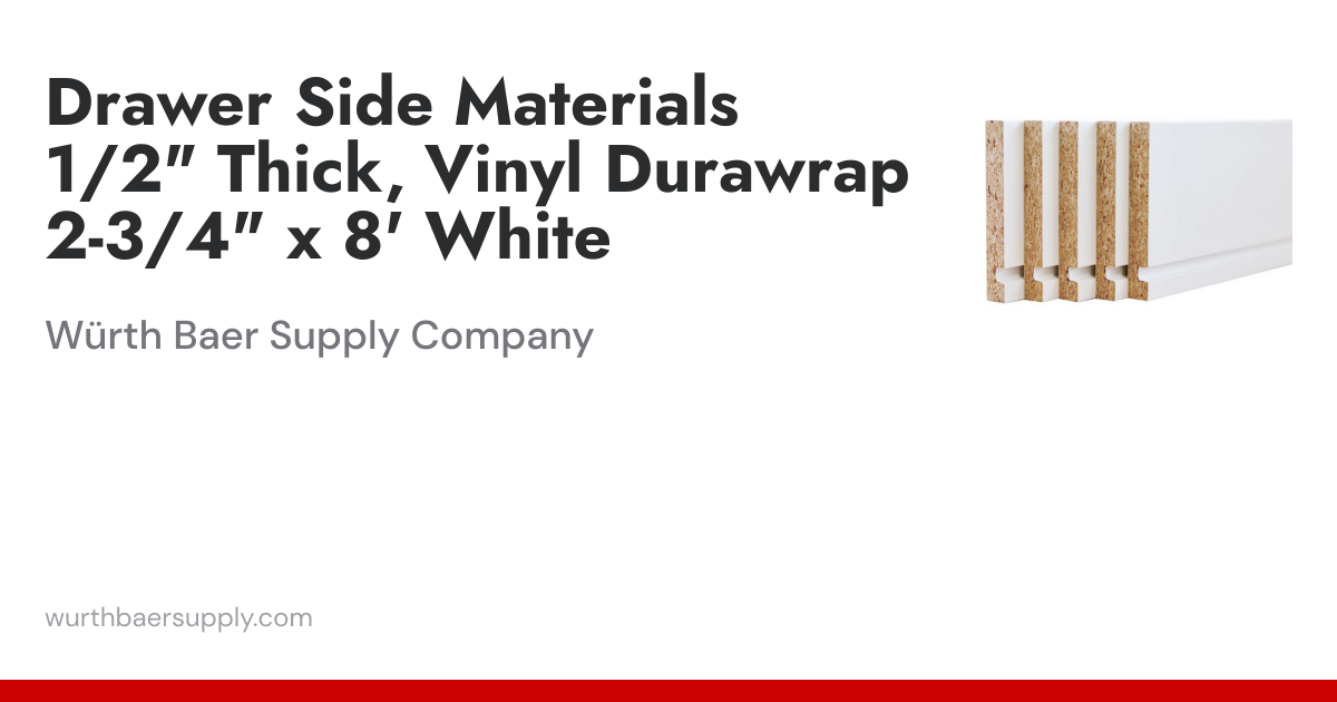 Drawer Side Materials 1/2" Thick, Vinyl Durawrap 2-3/4" x 8' White ...