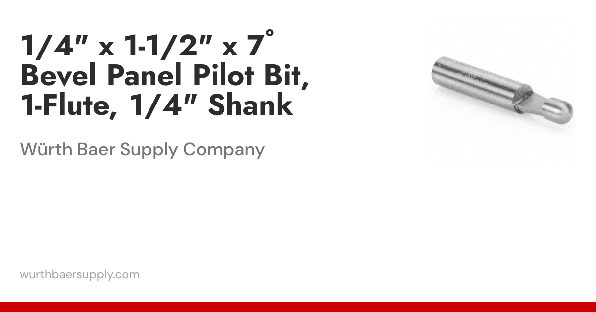 1/4" x 1-1/2" x 7˚ Bevel Panel Pilot Bit, 1-Flute, 1/4" Shank | Würth ...