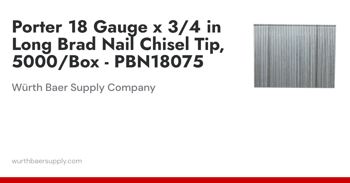 Porter 18 Gauge x 3/4 in Long Brad Nail Chisel Tip, 5000/Box - PBN18075 ...