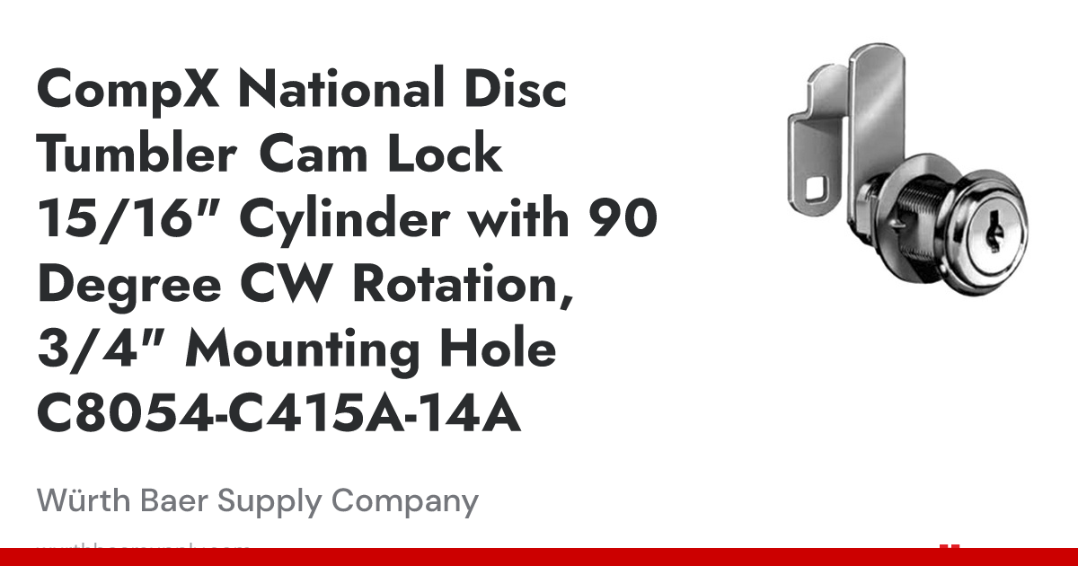 CompX National Disc Tumbler Cam Lock 15/16" Cylinder with 90 Degree CW ...