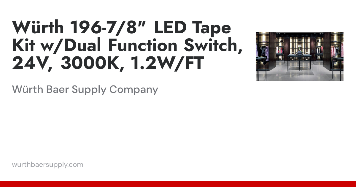 Würth 196-7/8" LED Tape Kit w/Dual Function Switch, 24V, 3000K, 1.2W/FT ...