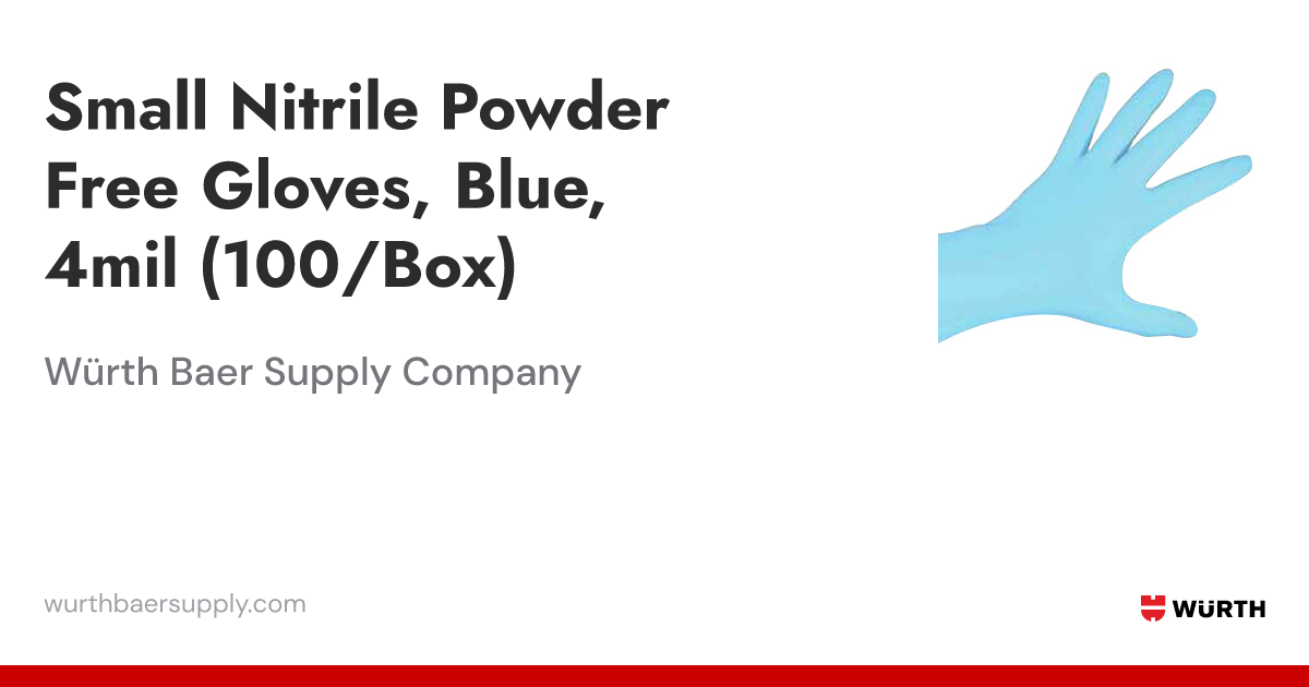 Small Nitrile Powder Free Gloves, Blue, 4mil (100/Box) | Würth Baer ...