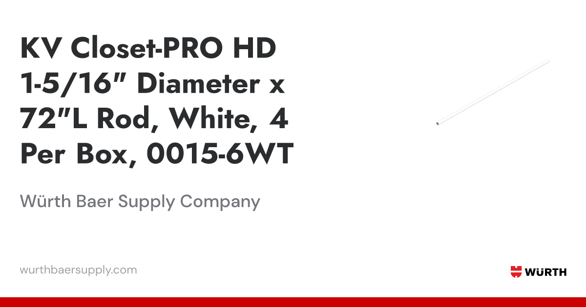 KV Closet-PRO HD 1-5/16" Diameter x 72"L Rod, White, 4 Per Box, 0015 ...