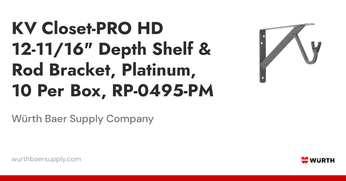 KV Closet-PRO HD 12-11/16" Depth Shelf & Rod Bracket, Platinum, 10 Per ...