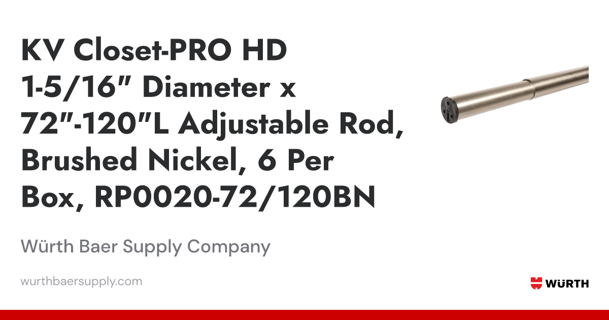 KV Closet-PRO HD 1-5/16" Diameter x 72"-120"L Adjustable Rod, Brushed ...