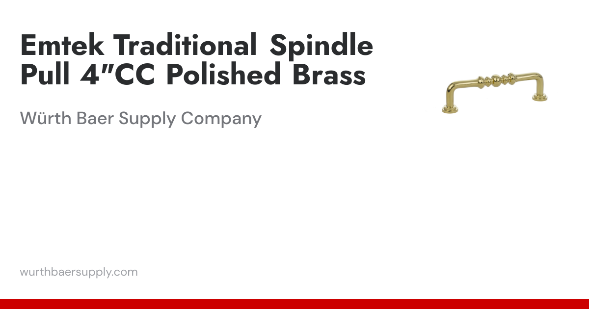 Emtek Traditional Spindle Pull, 4"CC, Polished Brass - 86130US3 | Würth ...