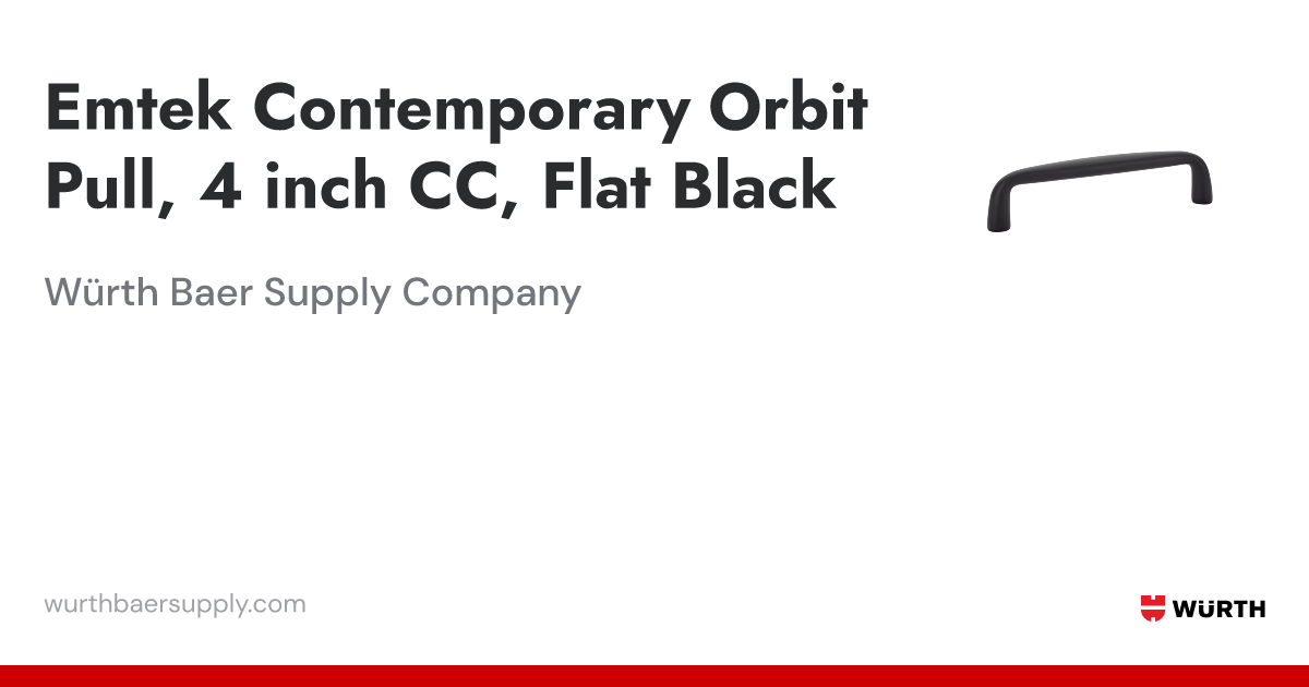 Emtek Contemporary Orbit Pull, 4 inch CC, Flat Black | Würth Baer ...